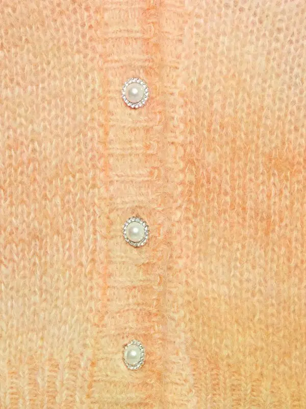 Maje Button-down V-neck Cardigan With Faux-pearl Embellishment