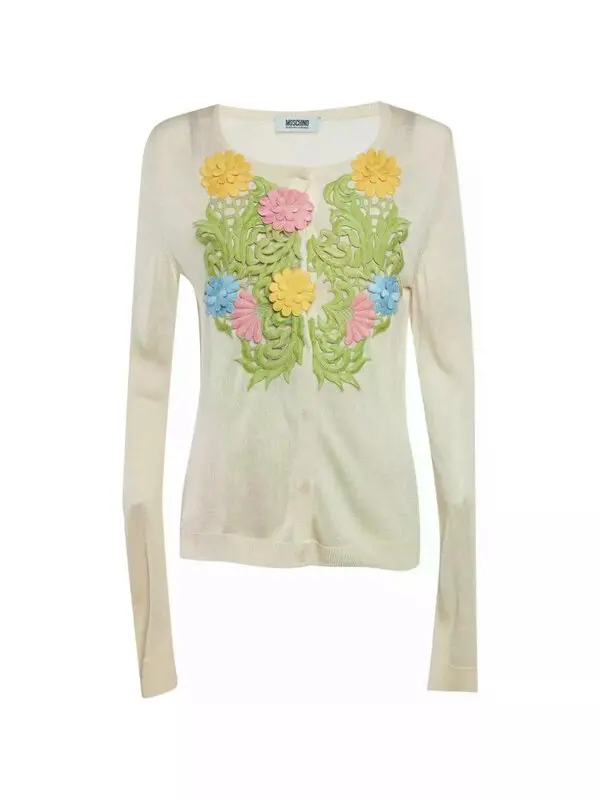 Moschino Cream Floral Appliqué Cardigan