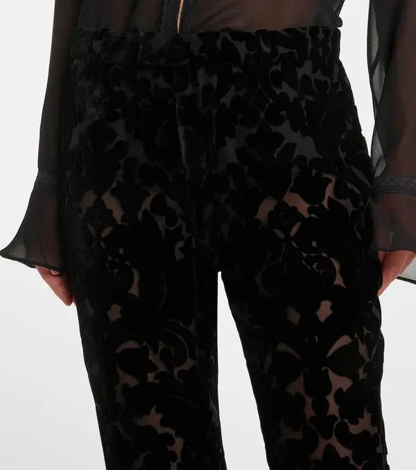 Gucci Floral Devoré Velour Straight Leg Trousers
