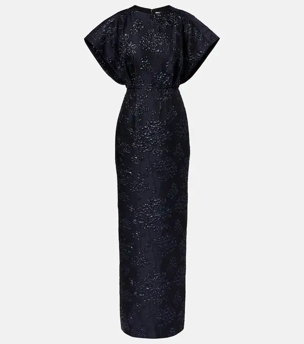 Carolina Herrera Fan Floral Jacquard Gown - Blue