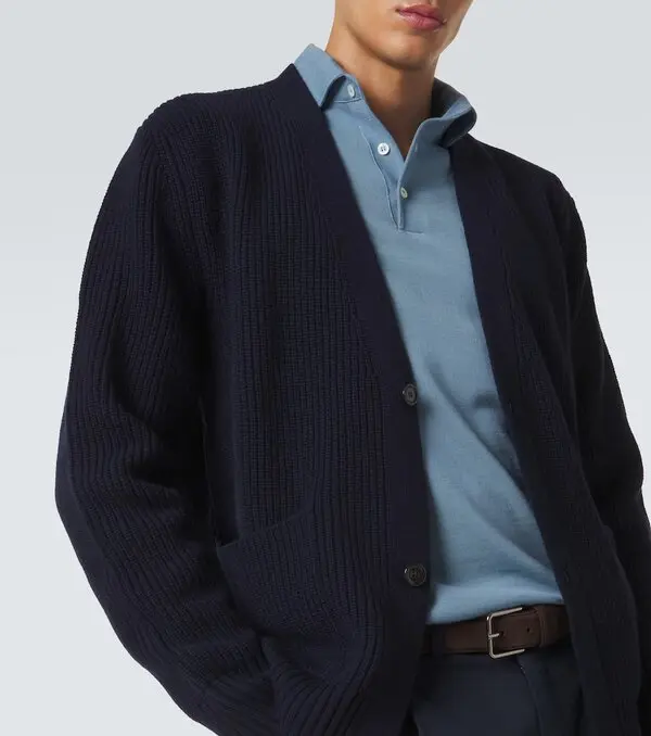 LARDINI Wool And Cashmere Cardigan - Blue