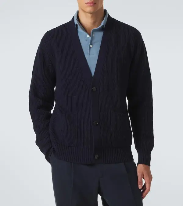 LARDINI Wool And Cashmere Cardigan - Blue