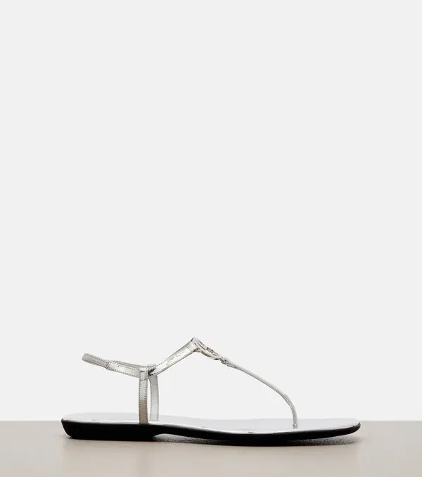 Gucci Interlocking G Metallic Leather Thong Sandals - Silver