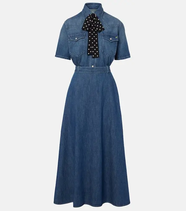 Valentino Garavani Belted Denim Polo Dress - Blue