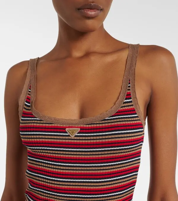 Prada Logo Ribbed-knit Cotton Midi Dress