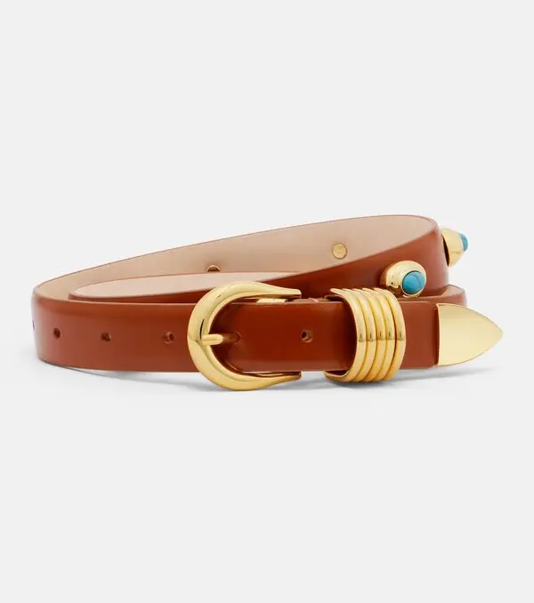 DEHANCHE Hollyhock Embellished Leather Belt - Brown
