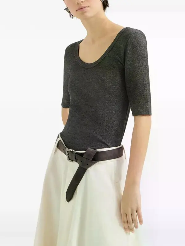 Brunello Cucinelli Sparkling Virgin Wool Top With Monili - Grey
