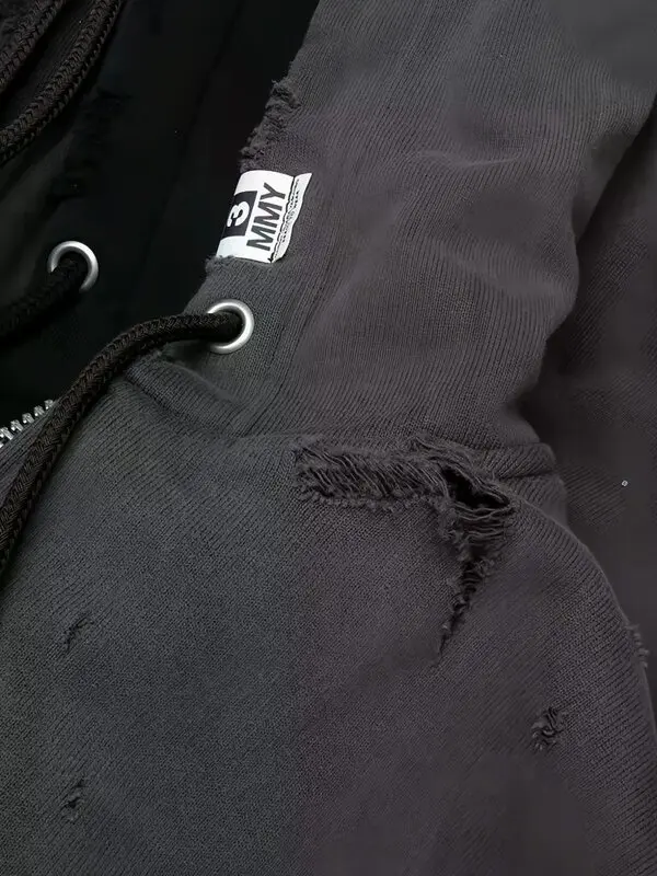 Mihara Yasuhiro Triple-layered Distressed Zip-up Hoodie