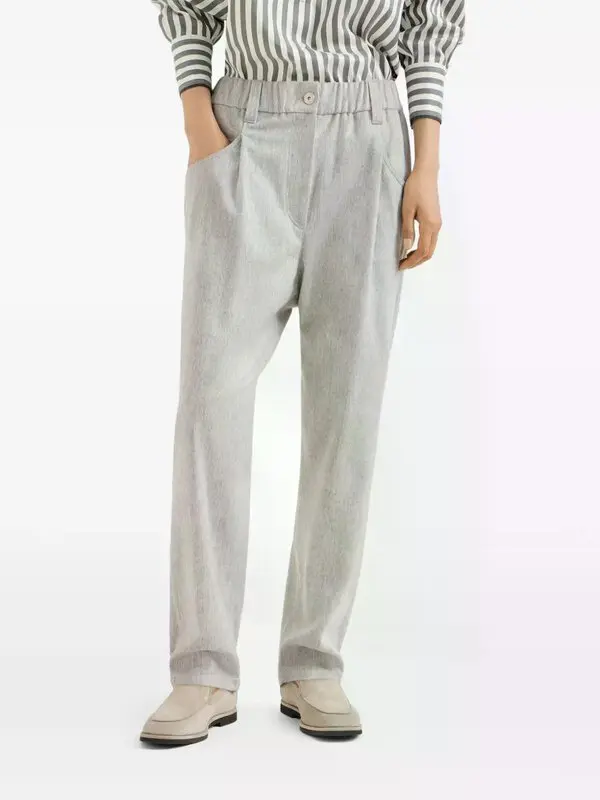 Brunello Cucinelli Wool Flannel Baggy Trousers With Monili Embellishment