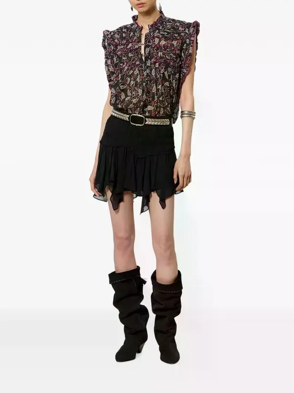 MARANT ETOILE Ruffled Smocked Chiffon Skirt - Black