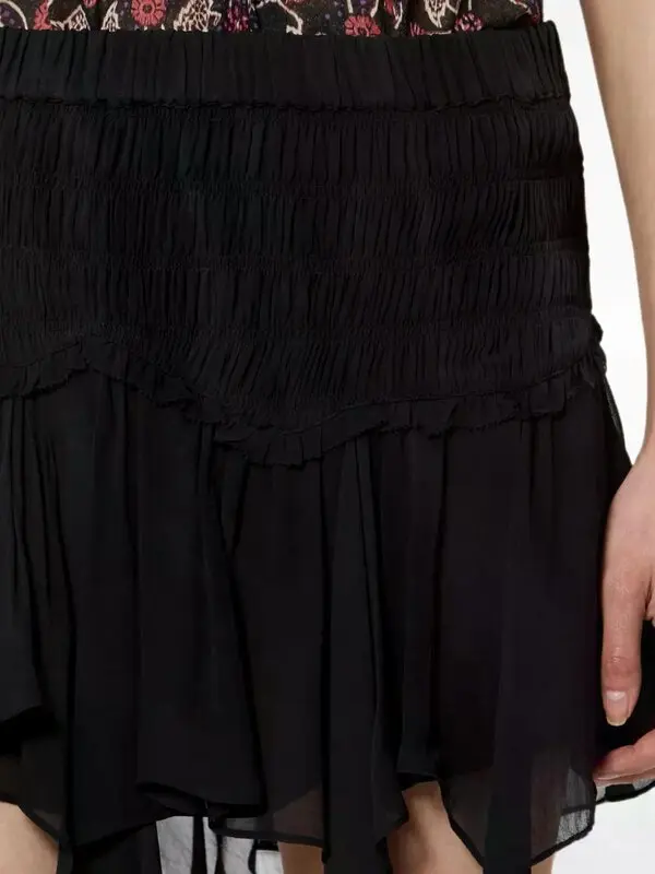 MARANT ETOILE Ruffled Smocked Chiffon Skirt - Black