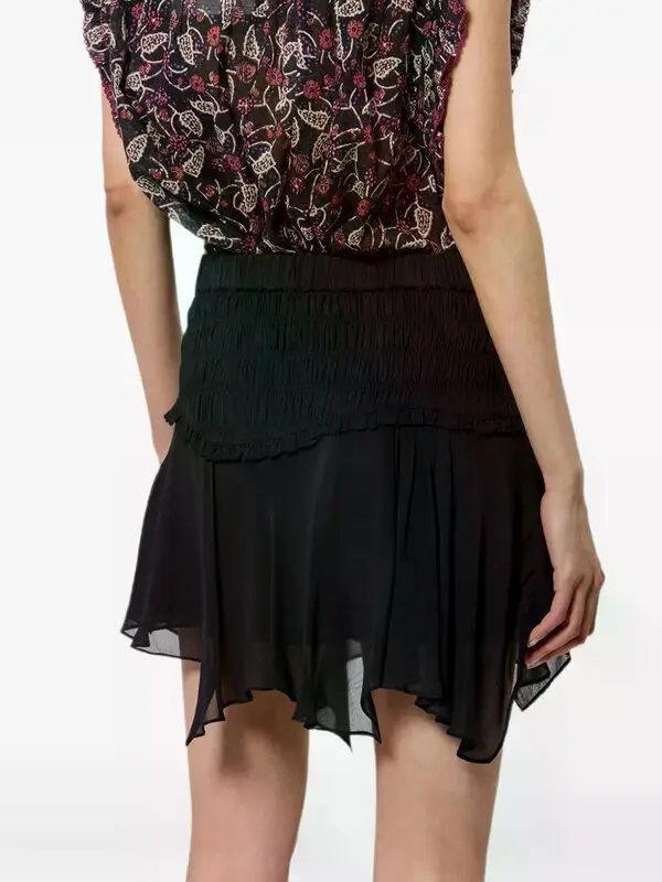 MARANT ETOILE Ruffled Smocked Chiffon Skirt - Black