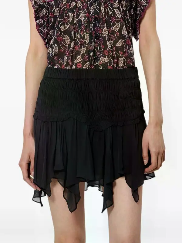 MARANT ETOILE Ruffled Smocked Chiffon Skirt - Black