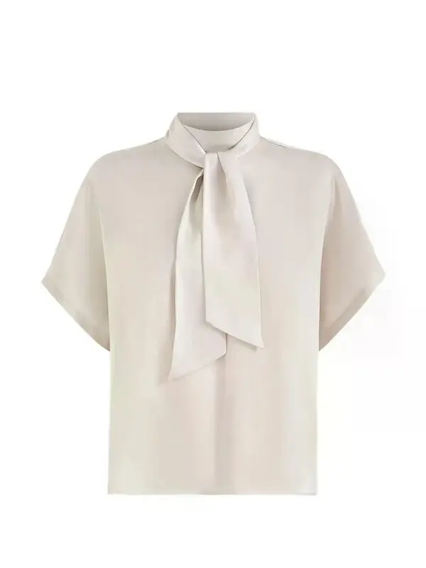 Brunello Cucinelli Silk Satin High-neck T-shirt With Monili Embellishment
