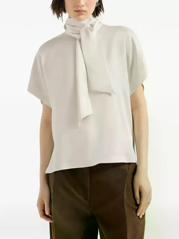 Brunello Cucinelli Silk Satin High-neck T-shirt With Monili Embellishment