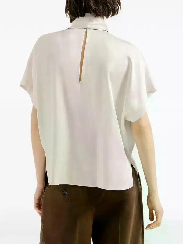 Brunello Cucinelli Silk Satin High-neck T-shirt With Monili Embellishment