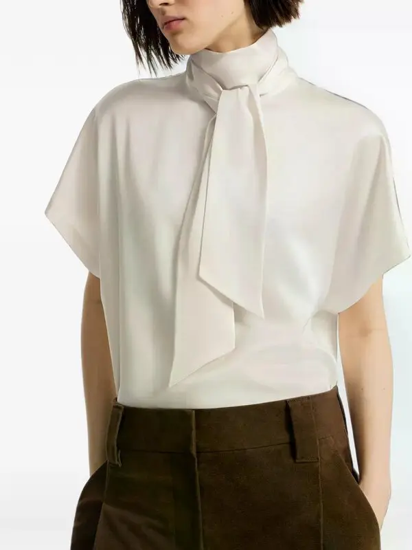 Brunello Cucinelli Silk Satin High-neck T-shirt With Monili Embellishment