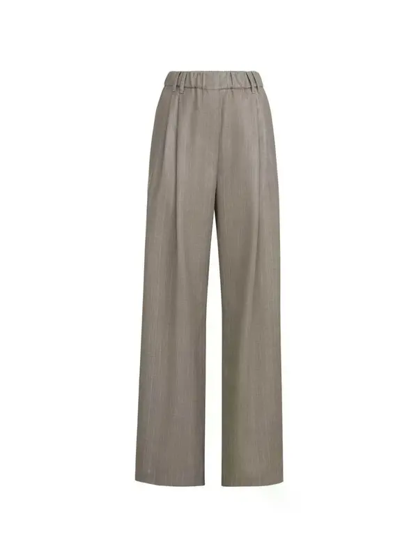 Brunello Cucinelli Sparkling Virgin-wool Pinstripe Track Trousers With Monili - Grey
