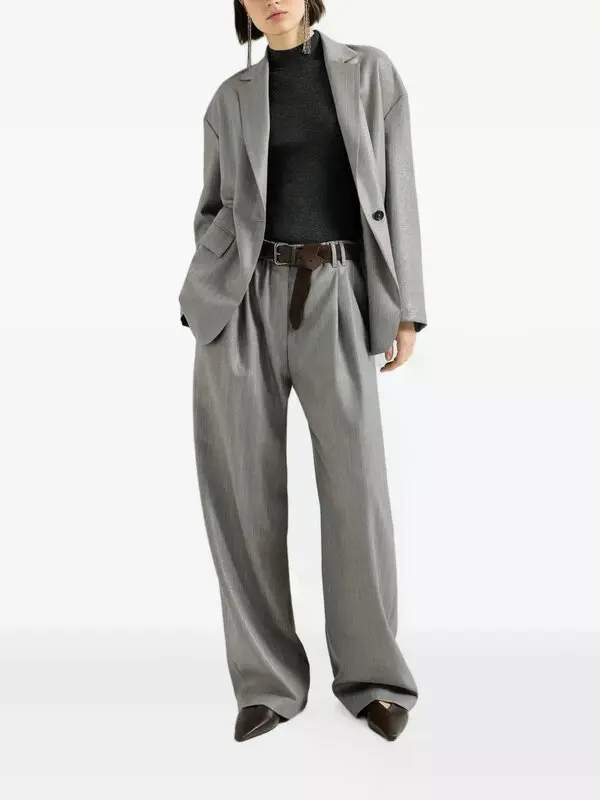 Brunello Cucinelli Sparkling Virgin-wool Pinstripe Track Trousers With Monili