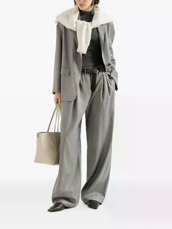 Brunello Cucinelli Sparkling Virgin-wool Pinstripe Track Trousers With Monili