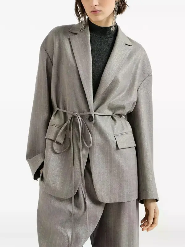 Brunello Cucinelli Virgin Wool Pinstripe Blazer With Monili - Grey