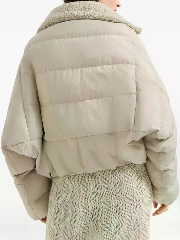 Brunello Cucinelli Techno Cotton Taffeta Down Jacket With Detachable Shearling And Monili