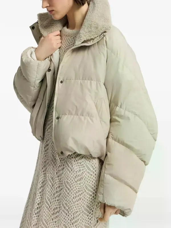 Brunello Cucinelli Techno Cotton Taffeta Down Jacket With Detachable Shearling And Monili
