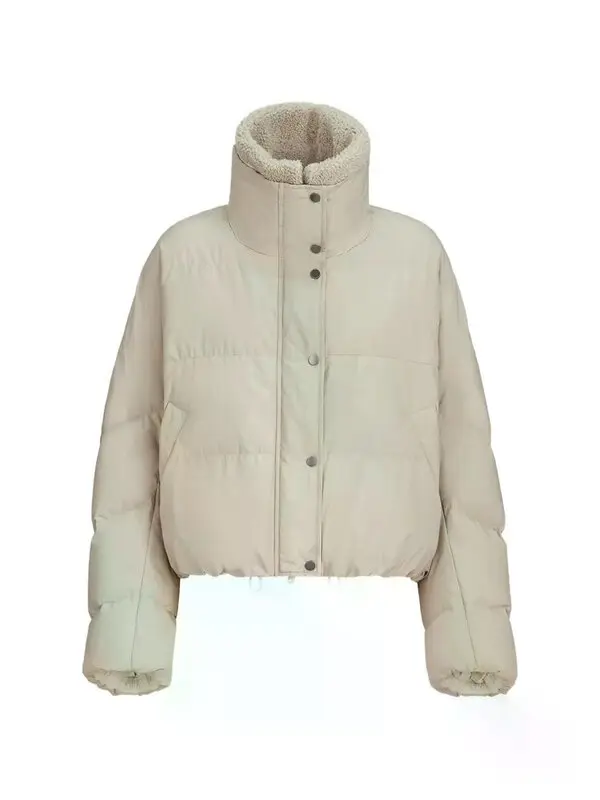 Brunello Cucinelli Techno Cotton Taffeta Down Jacket With Detachable Shearling And Monili - Neutrals