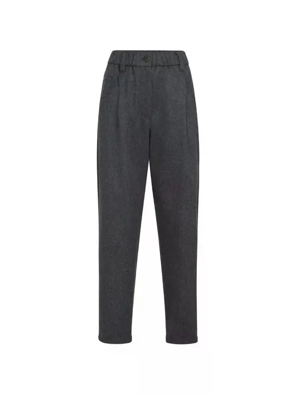 Brunello Cucinelli Wool Flannel Baggy Trousers With Monili Detailing - Grey