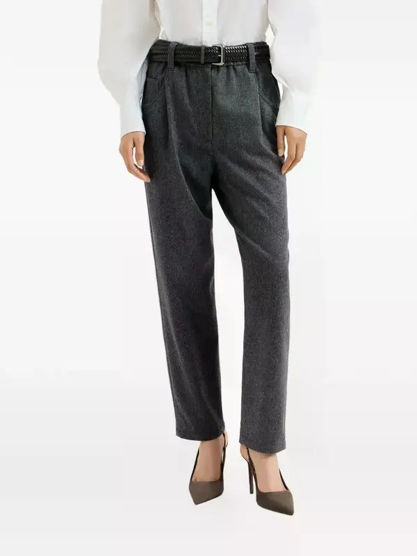 Brunello Cucinelli Wool Flannel Baggy Trousers With Monili Detailing