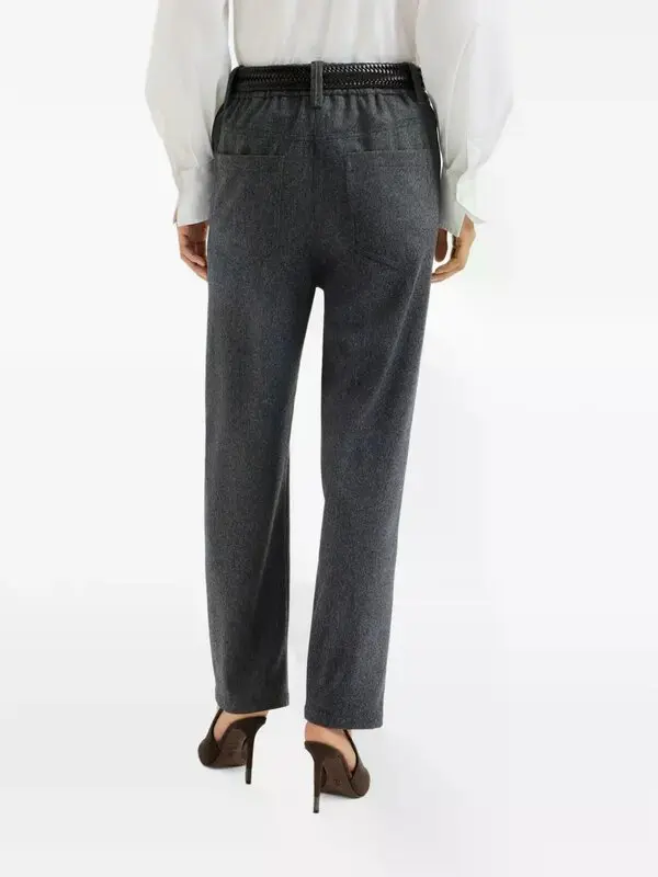Brunello Cucinelli Wool Flannel Baggy Trousers With Monili Detailing