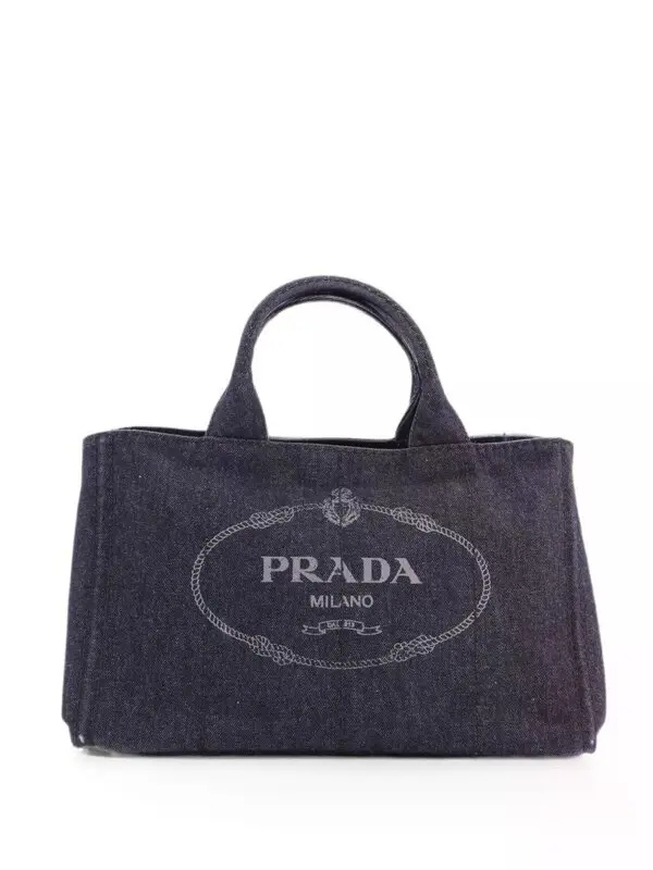 Prada Canapa Denim Large Tote Bag - Blue