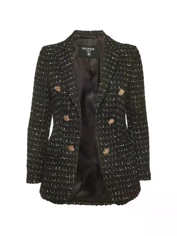 Balmain Checked Double-breasted Slim Fit Blazer