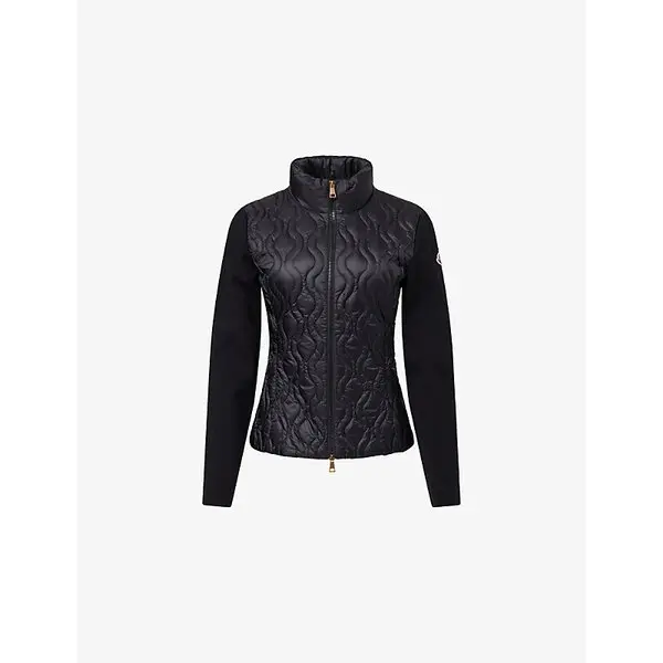 Moncler Hybrid Logo Badge Nylon And Cotton-knit Cardigan - Black