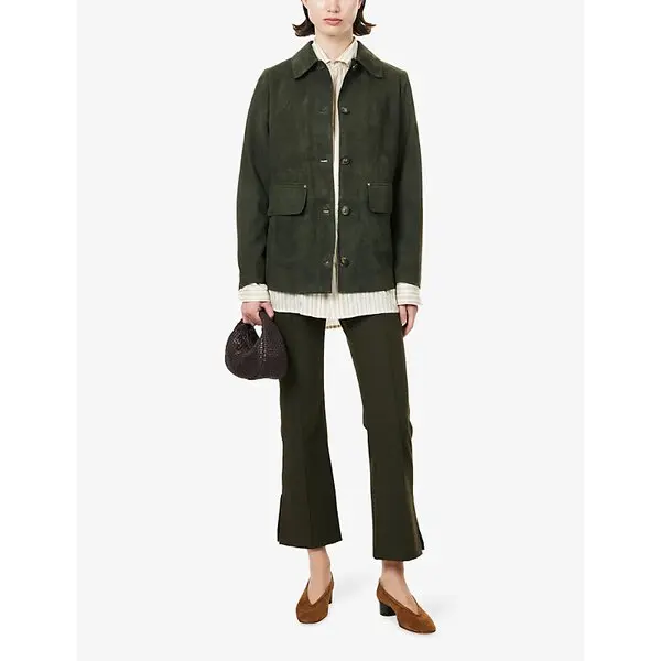 Vince Mid-rise Flared Stretch-cotton Trousers - Thyme