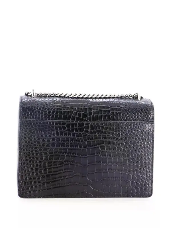 Saint Laurent Sunset Croc Effect Medium Crossbody Bag - Black