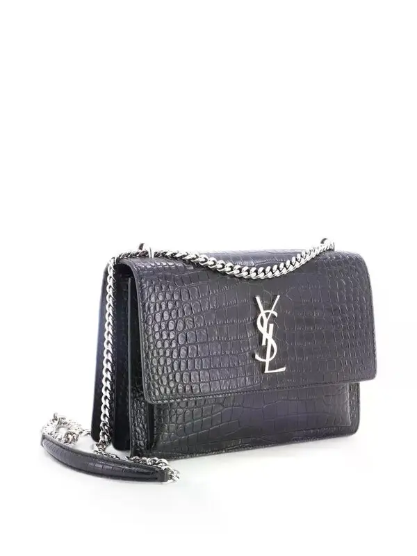 Saint Laurent Sunset Croc Effect Medium Crossbody Bag - Black