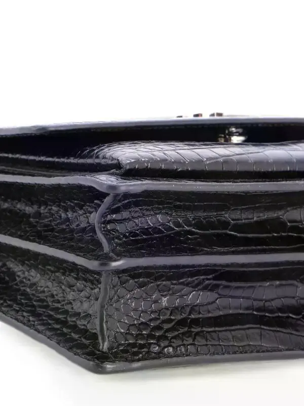 Saint Laurent Sunset Croc Effect Medium Crossbody Bag - Black