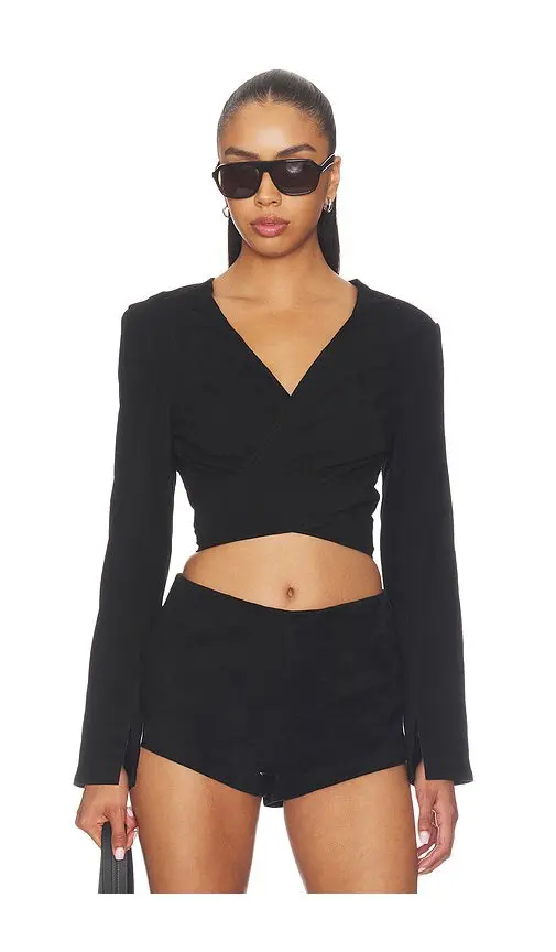 UNDERSTATED LEATHER Long Sleeve Wrap Top