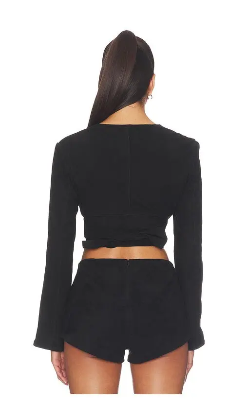 UNDERSTATED LEATHER Long Sleeve Wrap Top