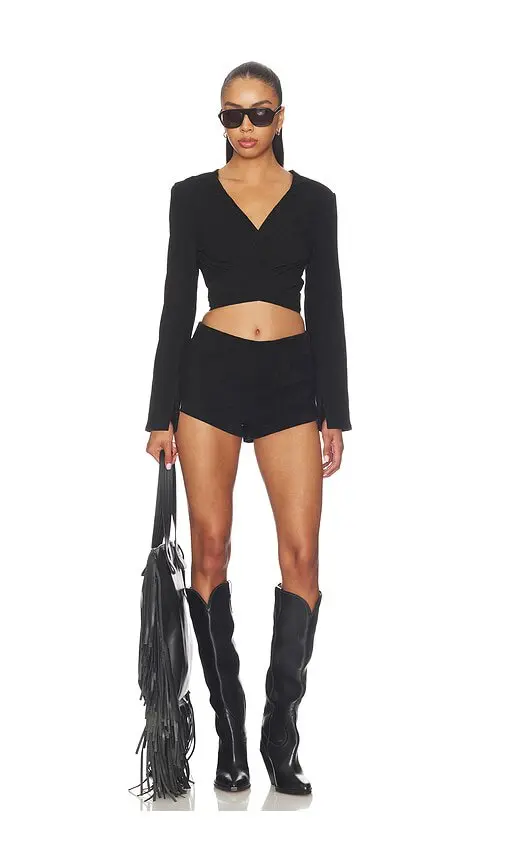 UNDERSTATED LEATHER Long Sleeve Wrap Top
