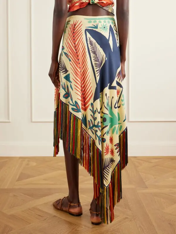 Etro Asymmetric Fringed Printed Silk-twill Mini Skirt - Neutrals
