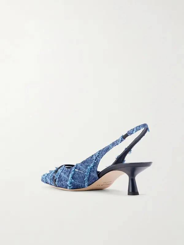 JIMMY CHOO Amita 45 Frayed Denim Slingback Pumps - Blue