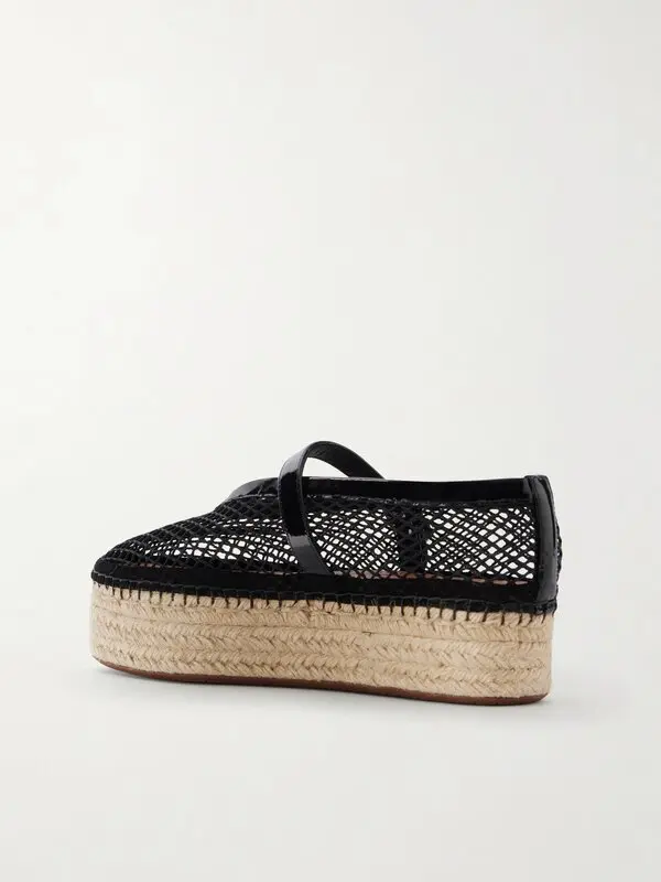 Alaïa Buckled Mesh Platform Espadrille Sandals - Black