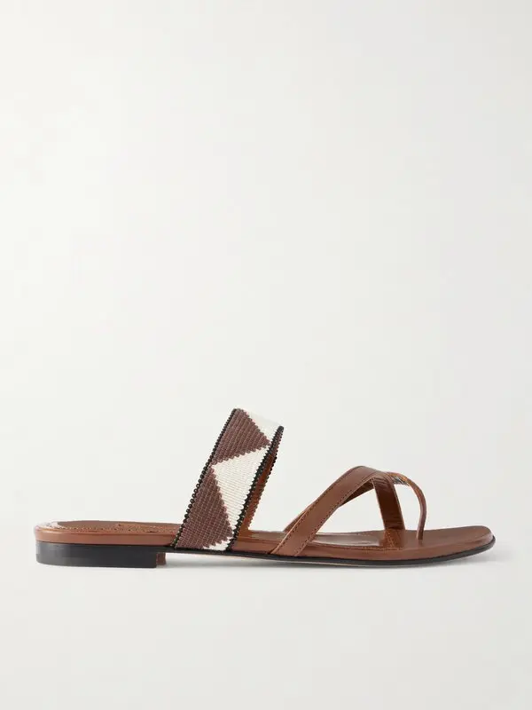 Manolo Blahnik Leather Woven Sandals - Brown