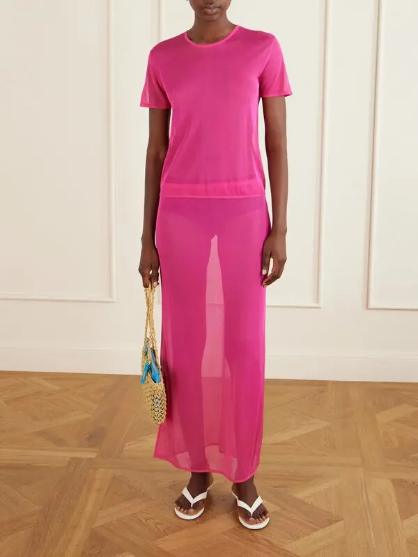LESET Jack Mesh Midi Skirt - Pink