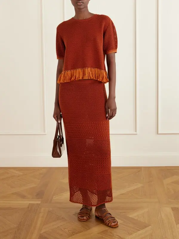Escvdo Amada Crocheted Cotton Maxi Skirt