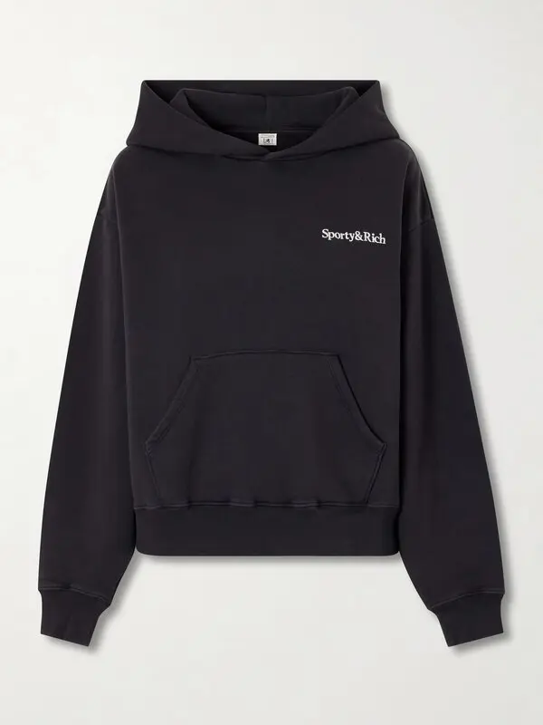 SPORTY & RICH Cotton Logo Embroidered Hoodie