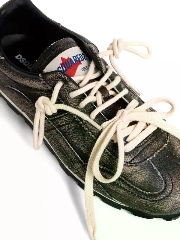 Dsquared2 Distressed Leather Sneakers With Double Laces - Grey