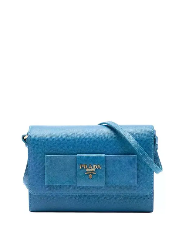 Prada Saffiano Leather Bow Wallet On Strap Crossbody Bag - Blue